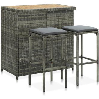 vidaXL Ensemble de bar 3 pcs R&eacute;sine tress&eacute;e Gris Vidaxl