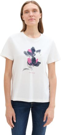 Tom Tailor Damen T-Shirt aus Bio-Baumwolle mit Print, 10332 - Off White, XXL