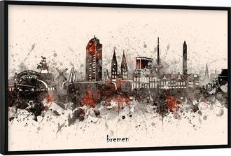 artboxONE Poster mit schwarzem Rahmen 45x30 cm St&auml;dte Bremen Skyline Artistic beige - Bild Bremen beige Bremen