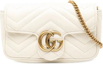 Gucci Hobo Bags - Mini GG Marmont Matelasse Leather Flap Crossbody - Gr. unisize - in Wei&szlig; - f&uuml;r Damen