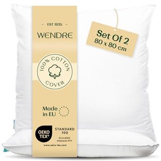 Wendre Oreiller Respirant Sleep Lot de 2 80x80 cm - Doux, 100% Coton Housse en Percale, Lavable - Oreiller Luxueux et Confortable pour Le Lit - Durable, Anal