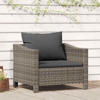 vidaXL Gartensessel mit Kissen Grau Poly Rattan - Vidaxl