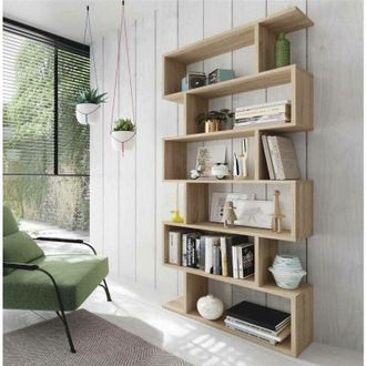 Dmora Buchhandlung Dfomme, Hohes doppelseitiges Bücherregal, Trennregal mit 5 Fachböden, Modernes Büroregal, 80x24h192 cm, Eiche - Dmora