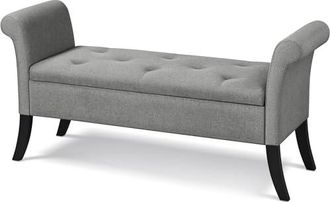 Yaheetech Banc de Rangement Bout de Lit Si&egrave;ge Coffre avec Accoudoirs et Compartiment Repose-Pieds pour Salon Chambre Entr&eacute;e Tissu Pouvant Supporter 300 kg Gris 