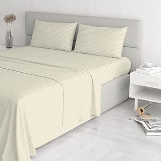 Italian Bed Linen Satin Stripes Bettwäsche, Creme, Doppelte