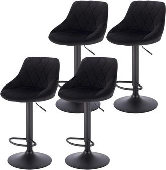 Woltu Woltu - Lot de 4 Tabourets de Bar en Velours + métal tabourets de Cuisine Hauteur réglable, Noir