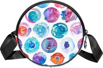 Generic Sac &agrave; bandouli&egrave;re rond pour femme, motif cercles &eacute;clabouss&eacute;s, petit sac &agrave; dos &agrave; bandouli&egrave;re avec fermeture &eacute;clair, bretelles r&eacute;glables, sac &agrave; main ron