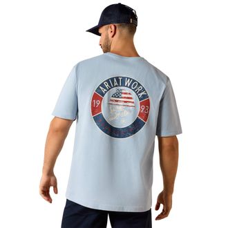 Ariat Mens Rebar Cotton Strong Skull T-Shirt in Dusty Blue, Size X-Large, by Ariat