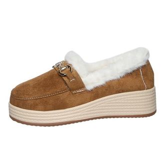 Generic Mocassins espardilles &agrave; enfiler avec doublure en fausse fourrure en m&eacute;tal et bout rond pour femme, marron, 38.5 EU