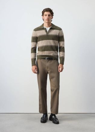 Mango Polo-Jersey aus Alpaka-Wollmischung mit Streifen olivengr&uuml;n - Herren - XXL - MANGO MAN