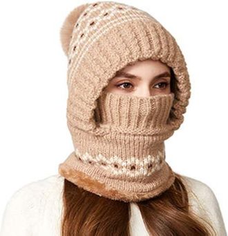 Generic Bonnet dhiver | Bonnet dhiver en tricot doux r&eacute;glable avec &eacute;charpe et couvre-visage, chapeau thermique avec couvre-visage, chapeaux tricot&eacute;s pour femm
