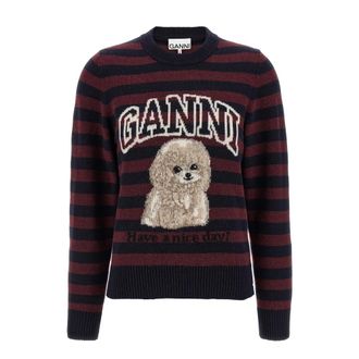 Ganni Femme, Pulls, Multicolore, Taille: 42 FR Graphic Wool Mix Poodle Stripe Sweater
