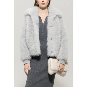 Luisa Cerano Femme, Vestes, Gris, Taille: 38 FR Veste blouson en fausse fourrure avec finitions &eacute;lastiqu&eacute;es