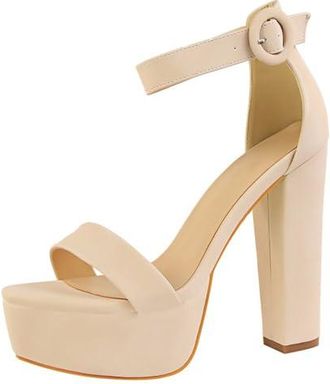 Generic Sandales &agrave; Talon &Eacute;pais avec Bride &agrave; Boucle et Plateforme Impermeable, Talon de 13,5 cm, Parfaites pour Les F&ecirc;tes d&Eacute;t&eacute; et Sorties Nocturnes,Light Pink,