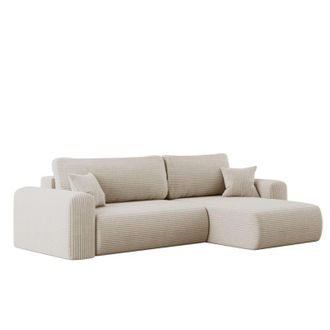 KAISER Ecksofa mit Schlaffunktion und Stauraum f&uuml;r Bettzeug, L-f&ouml;rmiges Sofa, Capri Stoff Poso Ecru Rechts