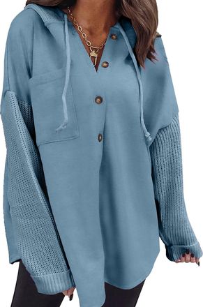 Dokotoo Pullover Damen Hoodie Knopfleiste Oversize Kapuzenpullover Langarm Casual Sweatshirt Jacke Sweatjacke Herbst Winter Baumwolle Kapuzenjacke Kapuzenpull