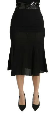 Dolce & Gabbana Womens Black Mermaid High Waist Midi Silk Skirt Polyester Elastane