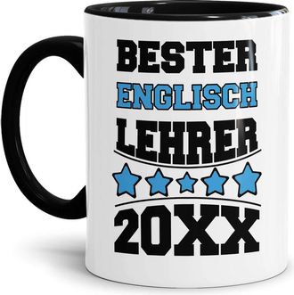 Tassendruck Tasse Bester Englisch-Lehrer/Schule/Abi/Abschied/Lehrer-Geschenk/Geschenk-Idee/mit Spruch/Innen & Henkel Schwarz