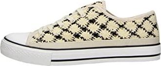 Fitters Footwear Grande Chaussure Femme, Baskets Grande Taille Nina, Baskets Grande Taille Aspect Crochet (42 EU, Beige Black)