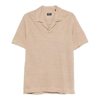 Ermenegildo Zegna Homme, Tops, Beige, Taille: L Polo en lin &agrave; col en V