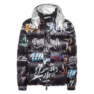 Philipp Plein Homme, Vestes, Noir, Taille: 50 FR Veste Puffer Nylon &agrave; Lettrage
