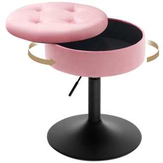 Woltu Schminktisch Stuhl, Sitzhocker mit Stauraum, Hocker Höhenverstellbar aus Bequemem Samt, 360° drehbar, Für Schlafzimmer, Wohnzimmer, Esszimmer, Rosa, B