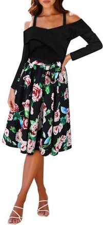 Generic 2026 Robes amincissantes pour dames mode d&eacute;contract&eacute;e printemps &eacute;t&eacute; coupe ajust&eacute;e temp&eacute;rament manches longues ligne d&eacute;collet&eacute; &eacute;paules d&eacute;nud&eacute;es floral 