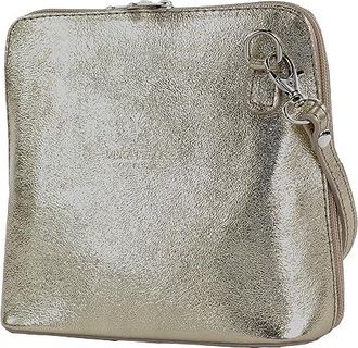 modamoda.de T94 Petit sac à bandoulière en cuir lisse pour femme fabriqué à la main en Italie, Doré vieilli métallisé, xs