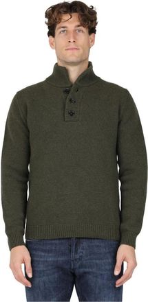 Dondup Homme, Pulls, Vert, Taille: M Pull en Laine avec Col Roulé et Boutons en Laine
