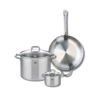Fackelmann ELO 9699550 Batterie de cuisine 3 pi&egrave;ces, Ensemble de 1 Po&ecirc;le de cuisson 32 cm et 2 faitouts 14 et 26 cm Elo Profi Citrin, inox, induction