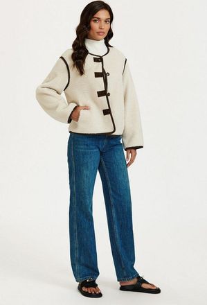 FS Collection Fellimitatjacke Teddyjacke Damen - Lammfellimitat-Jacke - Jacke aus Kunstfell (Gr&ouml;&szlig;en: S, M, L, XL) 100% Polyester