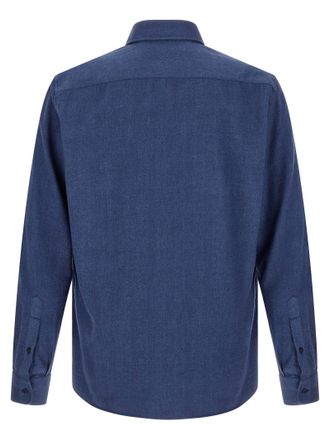 Brunello Cucinelli Herringbone Cotton Shirt - Blue