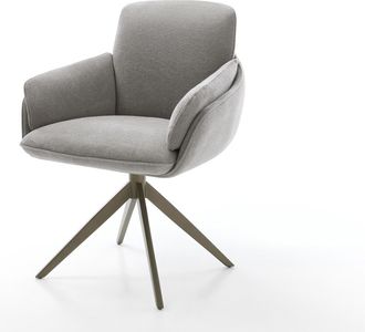 DELIFE Drehstuhl Luan-Flex mit Armlehnen Strukturstoff Soft Grau Kreuzgestell breit Effektfinish Titan 360&deg; drehbar Wippfunktion, Esszimmerst&uuml;hle