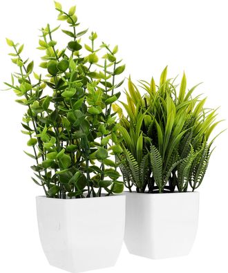 Pretyzoom K&uuml;nstliche Topfpflanzen Satz Eukalyptus Gras Aus Kunststoff Realistische Dekoration F&uuml;r B&uuml;ro Wohnzimmer K&uuml;che Ohne Pflege