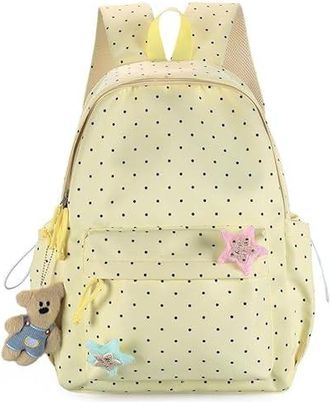 Generic Sac &agrave; dos en nylon &agrave; pois grande capacit&eacute; avec pendentif pour femme adolescente vacances shopping utilisation quotidienne, jaune, 430.00x310.00x50.00m