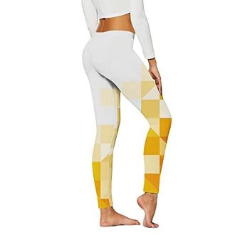 Generic Legging d&eacute;contract&eacute; taille haute pour le sport, le yoga, imprim&eacute; g&eacute;om&eacute;trique color&eacute; pour femme, jaune, 3XL