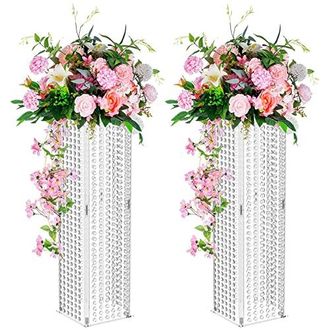 Nuptio Nuptio Centres Table Mariage Vase: 2 Pi&egrave;ces 80cm Haut Fleurs Acryliques Vase Sol Colonne Arrangement Fleurs Support Pr&eacute;sentoir Rectangulaire G&eacute;om&eacute;triq