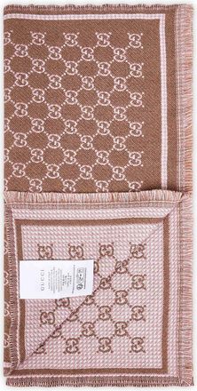 Gucci GG Houndstooth Wool Blend Scarf - Brown