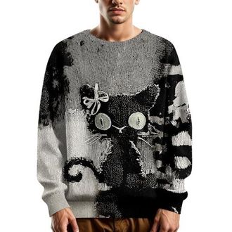 Generic Pull Homme Col Rond- Pull Grande Taille Décontracté Manches Longues Imprimé Sweater Chic Et Élégant Ample Doux Confortable Pullover Automne Hiver Poly