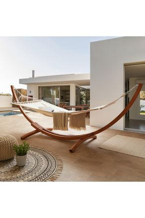 ambia GARDEN H&auml;ngematte, Braun, Beige, Holz, Textil, Eukalyptusholz, massiv, 320x120x120 cm, Gartenm&ouml;bel, H&auml;ngematten