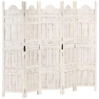 vidaXL Vidaxl - Cloison de s&eacute;paration 5 panneaux Blanc 200x165 cm Bois manguier