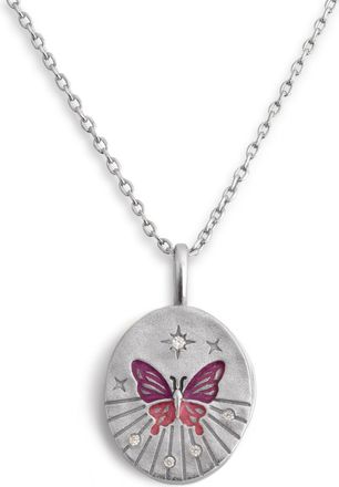 Singularu Butterfly Medaille Halskette Rosé. Messing mit Rhodium-Beschichtung und Emaille und Zirkonia. Schmuck für Damen