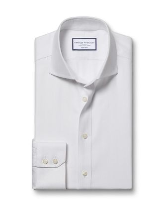 CHARLES TYRWHITT B&uuml;gelfreies Hemd mit Fischgr&auml;tmuster - Wei&szlig; Knopfmanschette