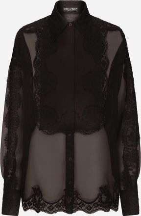 Dolce & Gabbana Smokingbluse Aus Organza Mit Einsätzen Aus Spitze - Frau Blusen Und Tops Schwarz 36