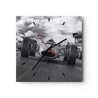 Arttor Modern Wanduhr Formel 1 Schwarz und Wei&szlig; 40x40cm Quadrat Gro&szlig; Wand Uhr Glas Analog Zimmeruhren K&uuml;che B&uuml;ro Wohnzimmer Glasuhr Wall Clock Dekoration Des