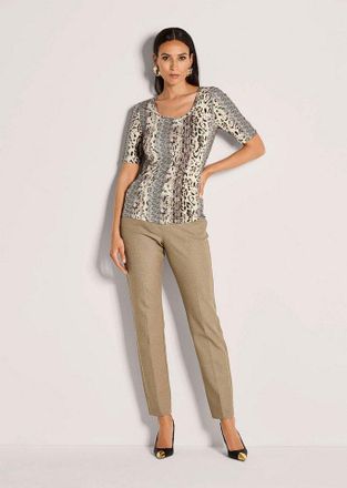 Madeleine Kurzarmshirt Elegantes Oberteil im Animal-Design Shirt in Naturt&ouml;nen mit Rundhals und kurzen &Auml;rmeln