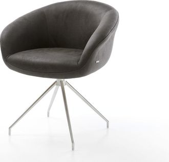 DELIFE Drehstuhl Vinka-Flex mit Armlehnen Mikrofaser Anthrazit Vintage Kreuzgestell konisch Edelstahl 180° drehbar Taschenfederkern, Esszimmerstühle