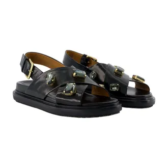 Marni Womens Gem-Embellished Leather Sandals Black Calfskin