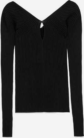 Arket Geripptes Oberteil Mit V-Ausschnitt -Schwarz