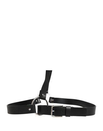 Dolce & Gabbana Mens Black Double Strap Leather Silver Buckle Belt Calf